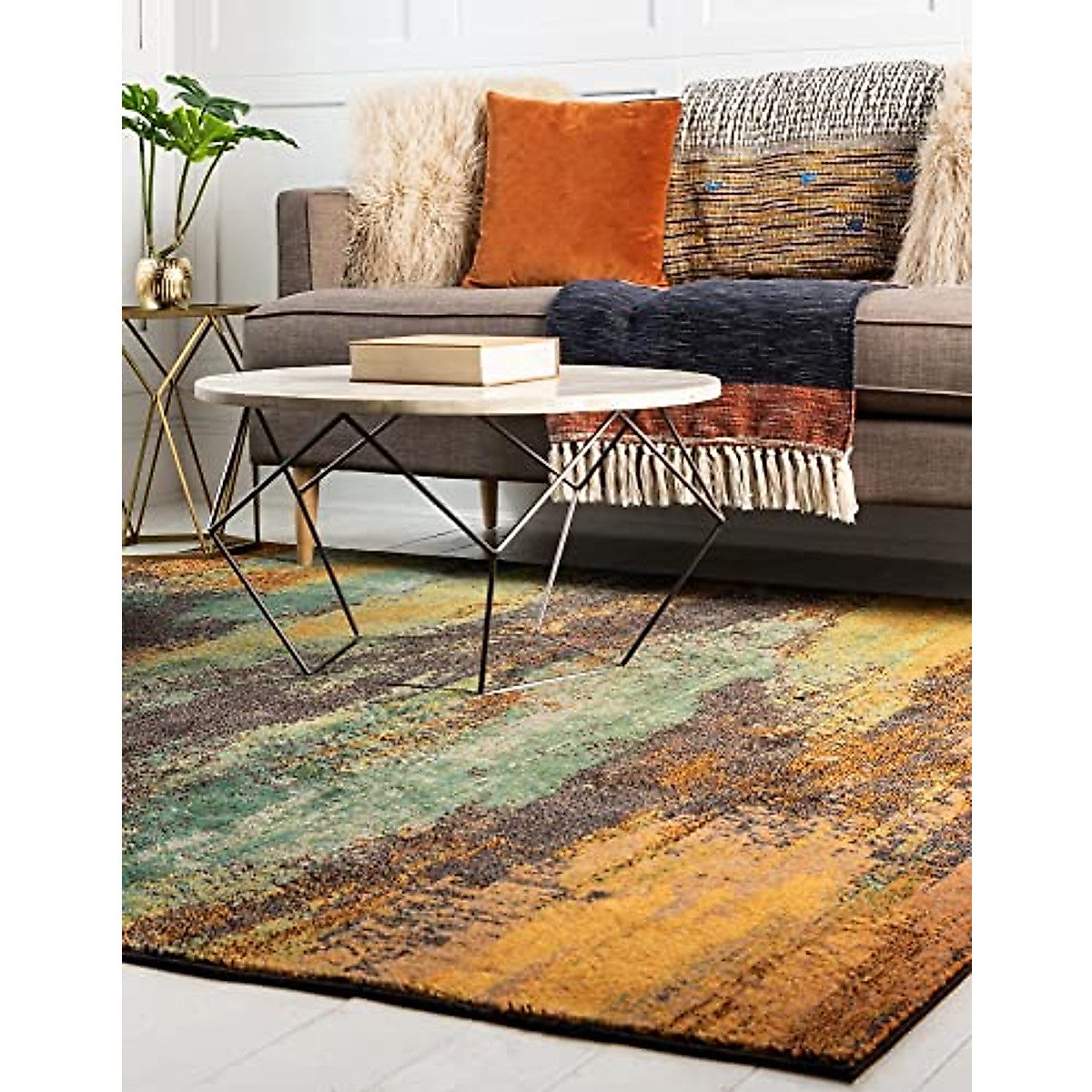 Unique Loom Jardin Collection Colorful, Vibrant, Abstract Watercolor Area Rug, Square 8' 0" x 8' 0", Multi/Beige