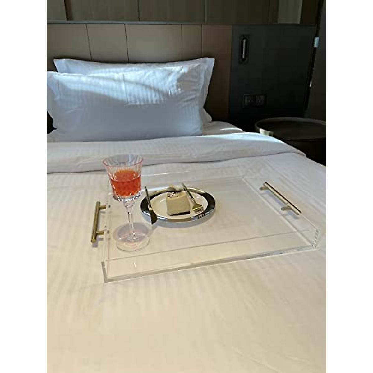 NITINOL 16x18 Inches Large Clear Acrylic Serving Tray with Handles Spill Proof Trays for Coffee Table Bathroom Kitchen Office