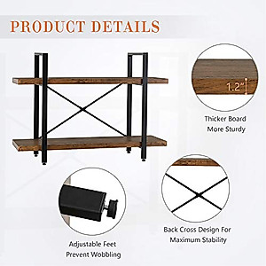 mecor 2-Tier Bookcase, Vintage Industrial Metal Display and Storage Tower, Etagere Bookshelf for Home Office, Dark Brown