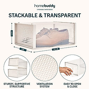 HomeBuddy Shoe Organizer for Closet - 12 Pack Shoe Boxes Clear Plastic Stackable Bins, Clear Shoe Boxes Stackable with Lids, Sneakers Storage Case, Zapateras Organizer for Shoes, Closet Shoe Organizer
