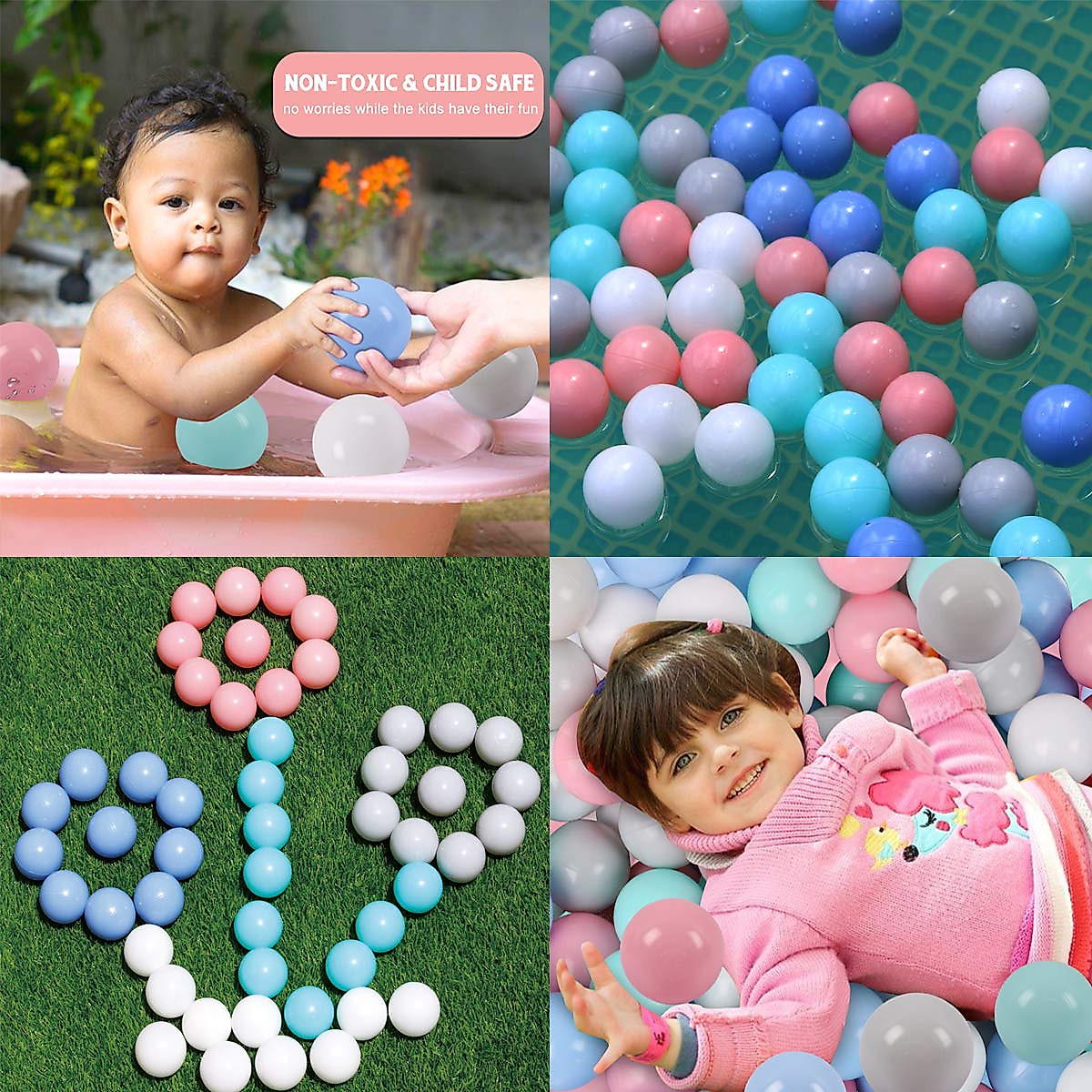 LANGXUN 50pcs Soft Plastic Balls - Toy Balls for Kids - Gift for Toddler Birthday Christmas, Ball Pit Play Tent, Water Toys, Kiddie Pool, Party Decoration