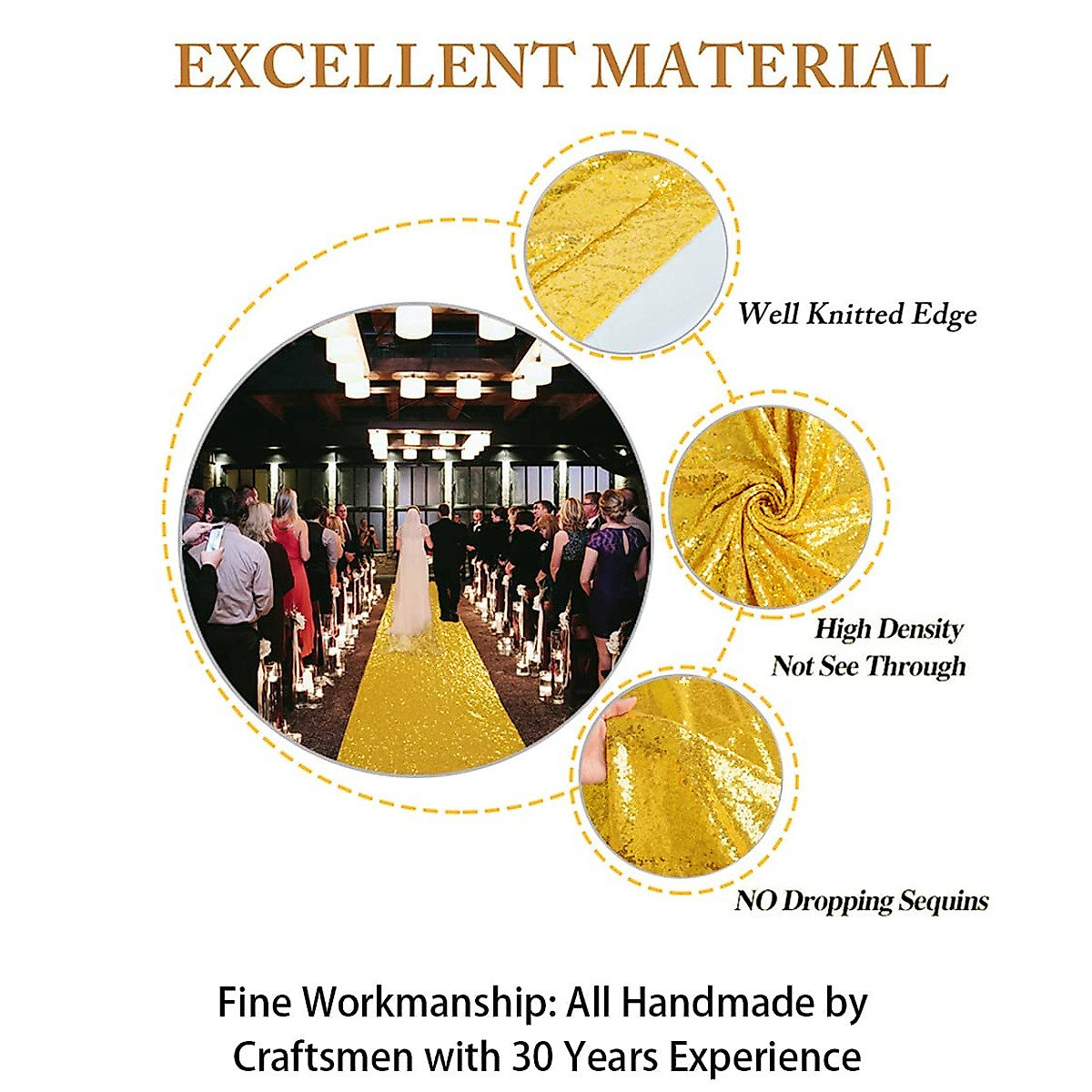 ShinyBeauty Wedding Aisle Runner Gold 4FTx35FT Sequin Aisle Runner for Wedding Ceremony Shiny Gold Aisle Runner for Weddings Bridal Aisle Runner Outdoor Wedding Walkway Decoration Floor Runner