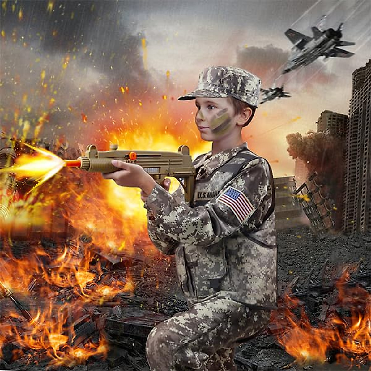 UNIH Army Costume for Kids, Boys Military Soldier Costume with Tactical Vest And Toy Accessories Gear, Halloween Costumes for Boys Kids 3-10 (L)