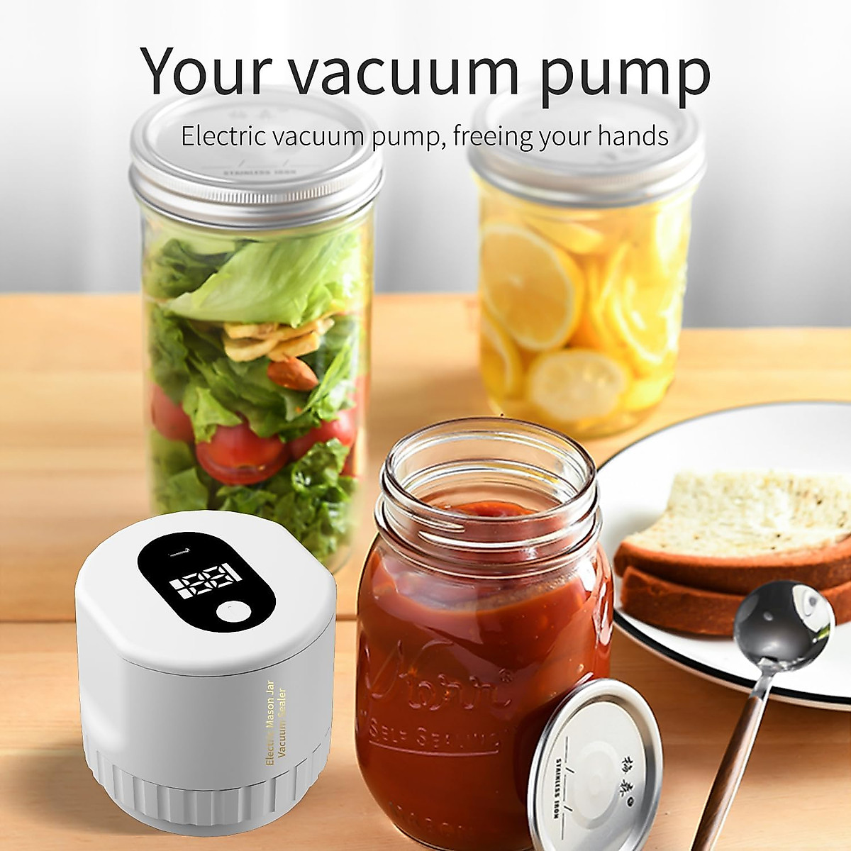 Bolisiya Everjar Mason Jar Vacuum, Ever Jar Vacuum Sealer, Mason Jar Vacuum Sealer, Automatic Cordless Can Sealer Kit, for Wide and Regular Mouth Jars (Mix*2)