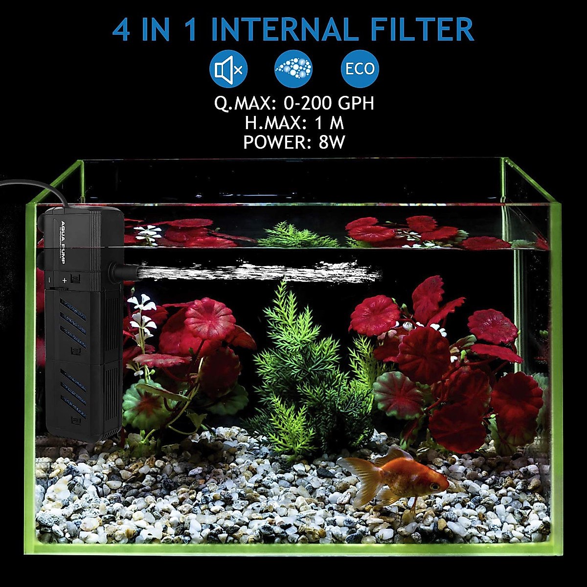 NO.17 Submersible Aquarium Internal Filter, Adjustable Fish Tank Filter with Water Pump for Fish Tank (400GPH, 15W)