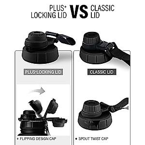 Hydrazen Black Sports Water Bottle With Storage -32 Oz, 3 Lids (Straw Lid, Locking Lid), Cleaning Brushes, Double Walled, Vacuum Insulated Stainless Steel, Thermos, Leak Proof, Flask Water bottles