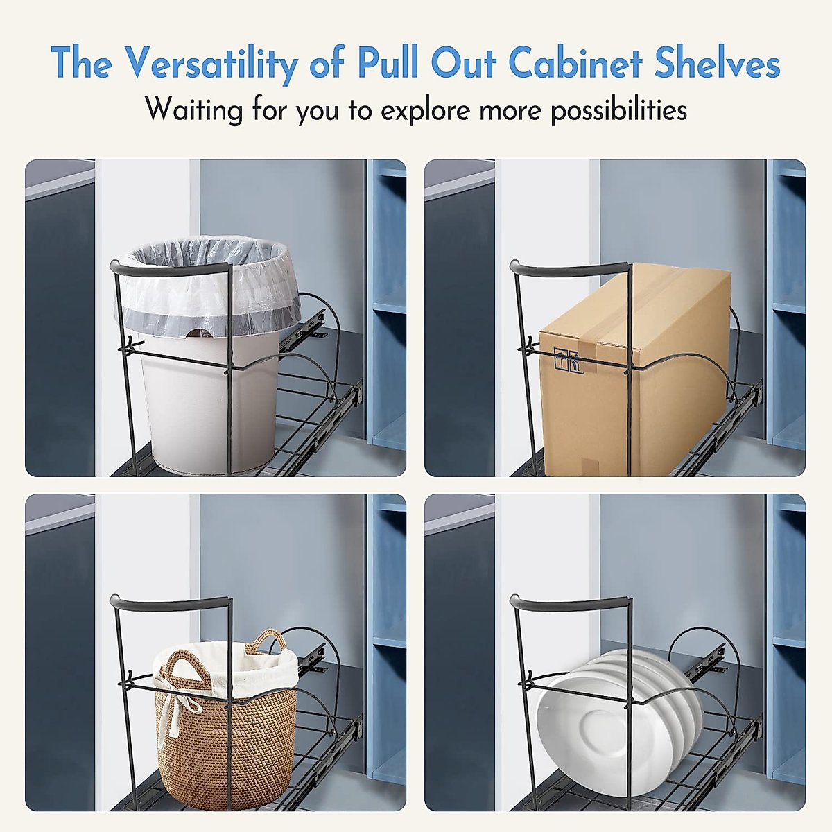 Pull Out Trash Can Under Cabinet，Under Sink Garbage Can Pull Out，Heavy Duty Cabinet Trash Can Pull Out Kit，35qt Sliding Trash Can Cabinet Pull Out for Kitchen，Black (Trash Can Not Included)
