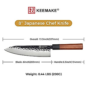 KEEMAKE Japanese Chef Knife, Sharp Kitchen Knife Japanese 440C Steel,Porfessional Gyuto Cooking Knife for Meat Cutting with G10 Bolster Octagonal Wood Handle