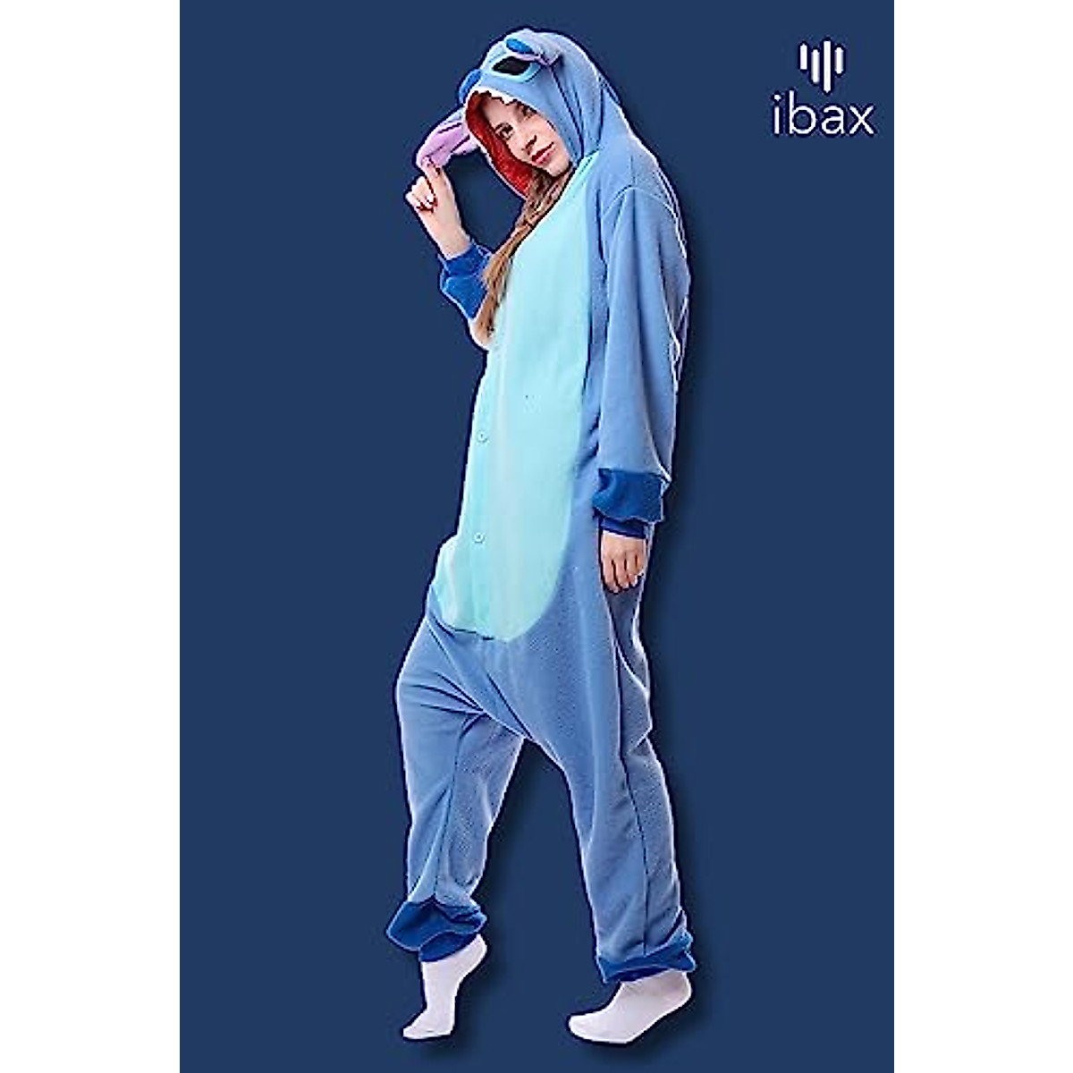 IBAX® Polar Fleece Adult Animal Onesie Pajama. Adult onesie costume. Animal onesies for adults. Halloween onesie adult. (US, Alpha, X-Large, Regular, Regular, ST Blue)