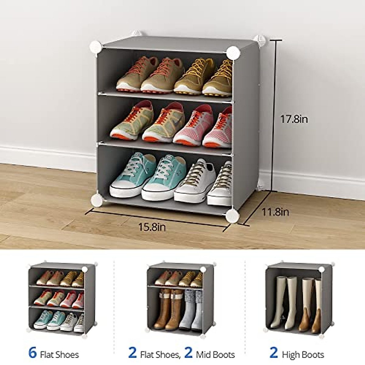 VIPZONE Shoe Rack Organizer Shoe Organizer Shoe Storage Cabinet Narrow Standing Stackable Space Saver Shoe Rack,72 Pairs, Grey