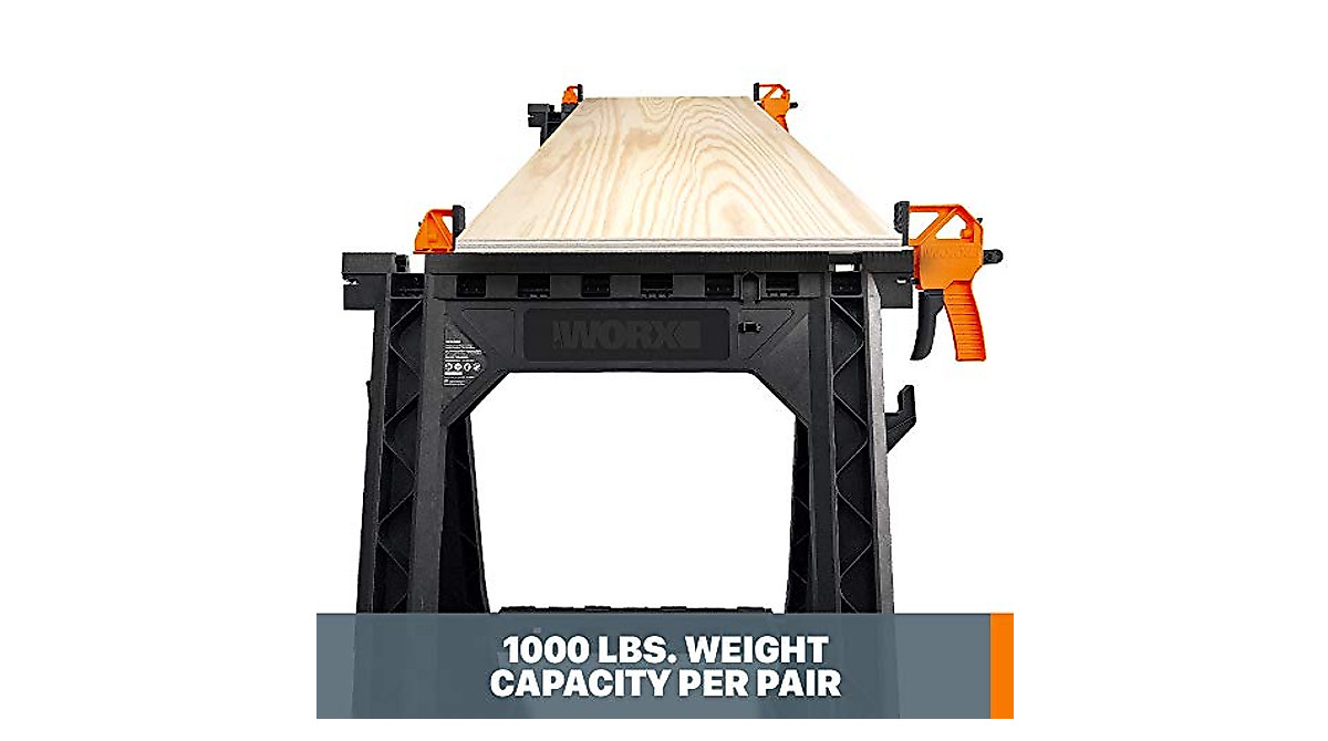 WORX Clamping Sawhorses with Bar Clamps – Light & Heavy-Duty Support
