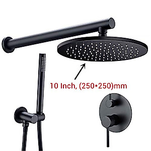 SYLKWOR Bathroom Taps, Bathroom Bath Matt Shower Faucet Brass Diverter Mixer Tap Set Hand Held Shower Head Wall-Mounted Shower System/10Inch