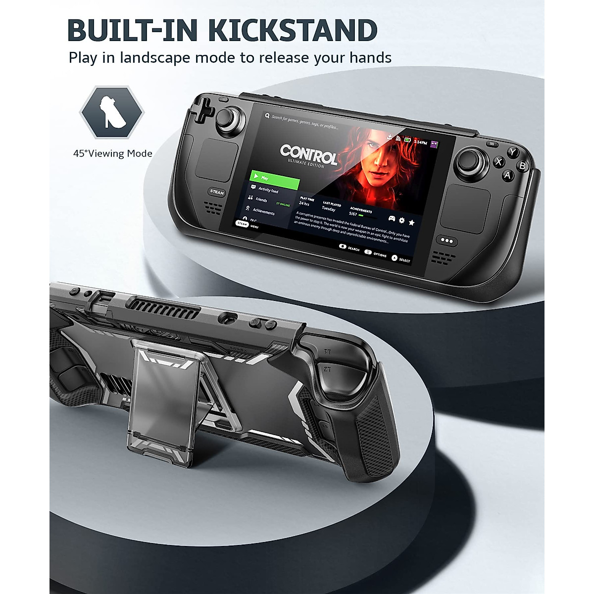 Mumba Blade Series Case for Steam Deck / Steam Deck OLED with Kickstand, TPU Grip Shock Protective Cover Accessories, Heat Dissipation Friendly, Anti-Slip & Anti-Scratch Protector (Black)