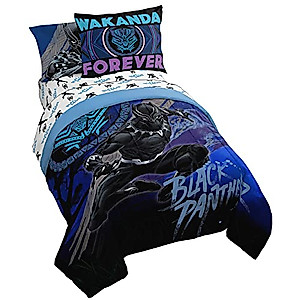 Marvel Black Panther Legend 5 Piece Twin Size Bed Set - Includes Comforter & Sheet Set - Super Soft Kids Bedding Fade Resistant Microfiber (Official Product)