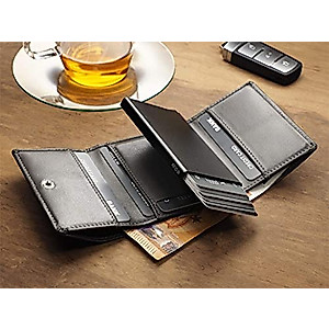 PULARYS Mini Wallet BOSTON - Multifunckion Credit Card Case - Italian Leather - RFID blocking - Size: 7.5 x 9.5 x 2.5 cm - Space for up to 10 Cards - Snap Fastener - Classic Design