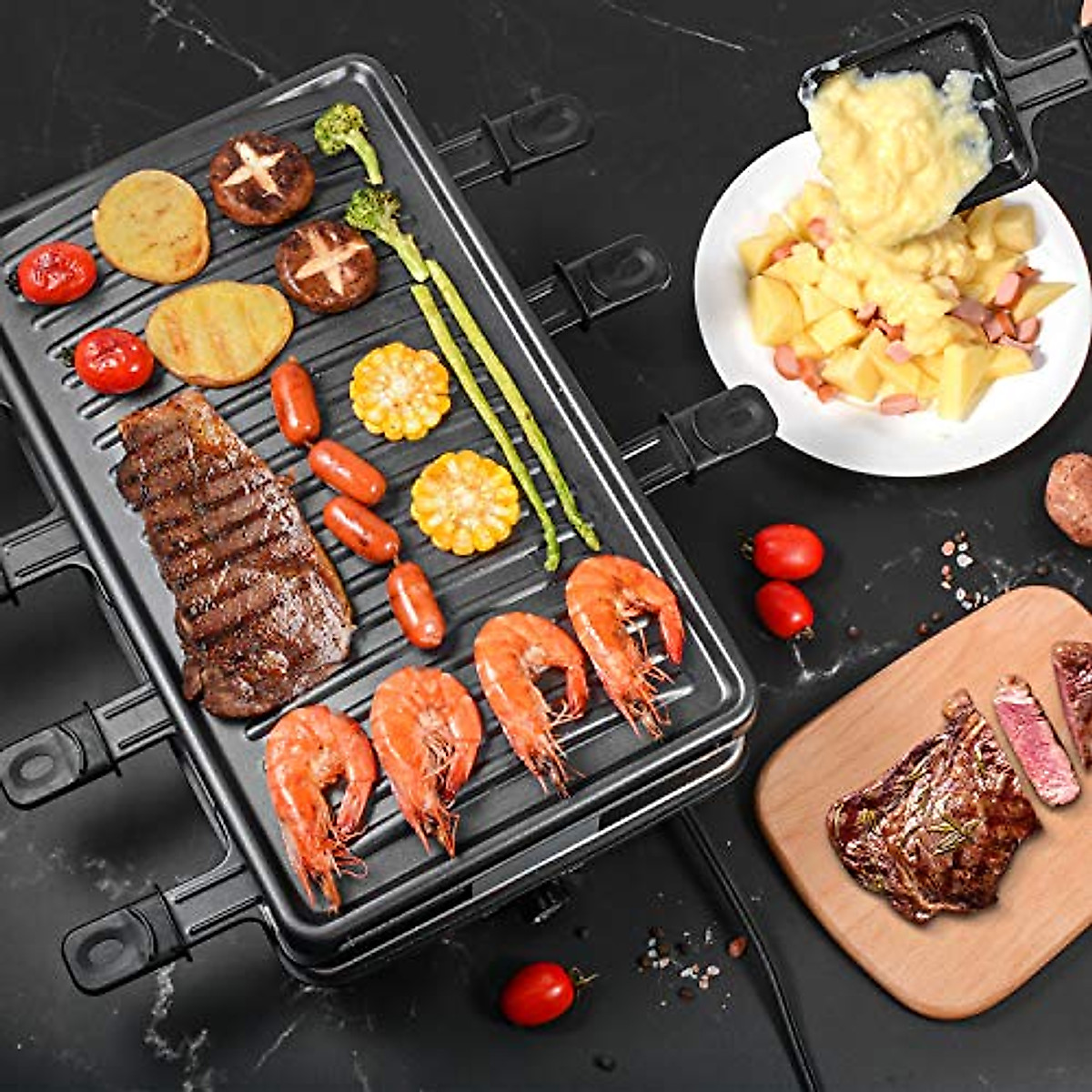 AONI Raclette Table Grill, Korean BBQ Grill Electric Indoor Cheese Raclette, Removable Non-Stick Surface, Temperature Control & Dishwasher Safe, 1200W