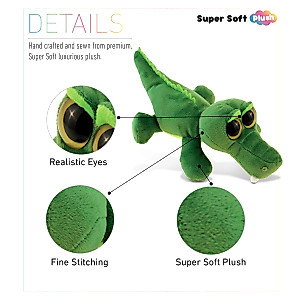 DolliBu Green Alligator Stuffed Animal - Super Soft Alligator Plush, Huggable Big Eyes Plush Animal Alligator Toy, Wild Animal Gator Plush, Cute Stuffed Animal Gift for Kids and Adults - 6 Inches