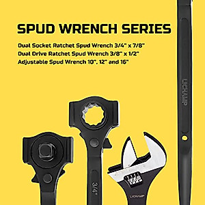 Lichamp Ratchet Spud Wrench with Hammer Head, 3/4" x 7/8" Socket Drive Dual Head Ratchet Long Handle Spud Bar Wrench for Construction Works