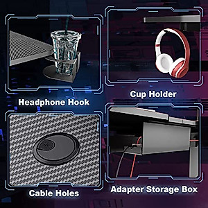 Sleepmax Gaming/Computer Desk 63 Inch, T-Shaped Gaming/Computer Table with Large Mouse Pad, Black PC Desk Gamer Setup with Cup Holder and Headphone Hook for Home/Office