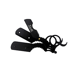 Barber Straight Edge Shaving Razor Single Finger Ring Black Razor With 100 Pcs Single Edge Blades.