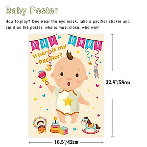 Pin The Pacifier on The Baby Poster, Party Games for Adult, Gender Reveal Decorations Cute Baby Shower Party Decorations