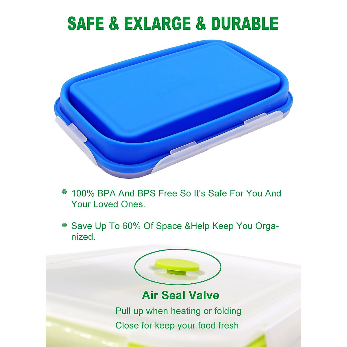 FUSMYE Set of 2 Extra Large Collapsible Silicone Food Storage Containers With Lids,82.8oz + 60.2oz Meal Box For Kitchen,Big Bento Lunch Boxes, Microwave,Dishwasher and Freezer Safe For Camping