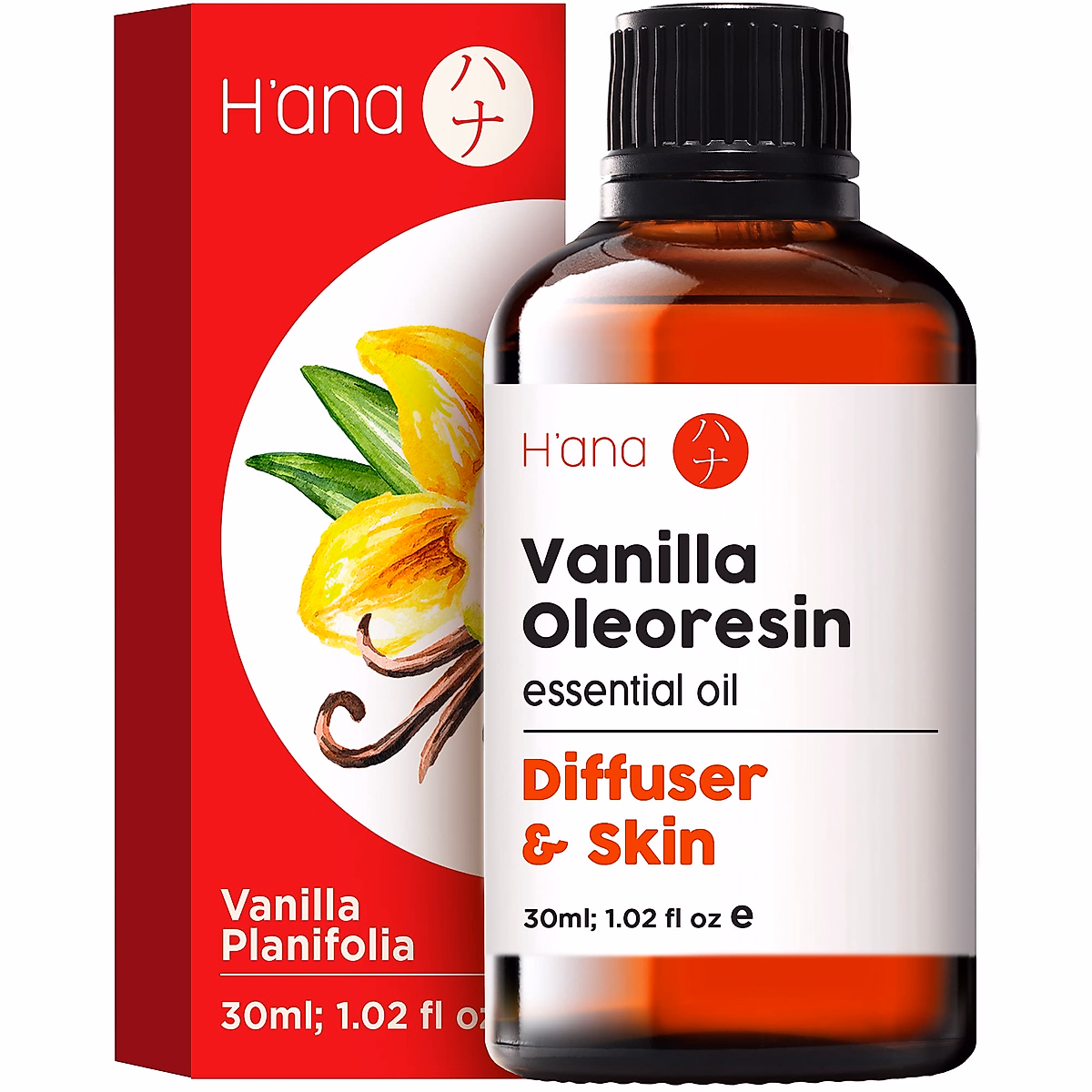 H’ana Vanilla Essential Oil for Diffuser & Skin (1 fl oz) - 100% Natural Vanilla Oleoresin Essential Oil - Fragrant and Long Lasting Vanilla Oil Perfume