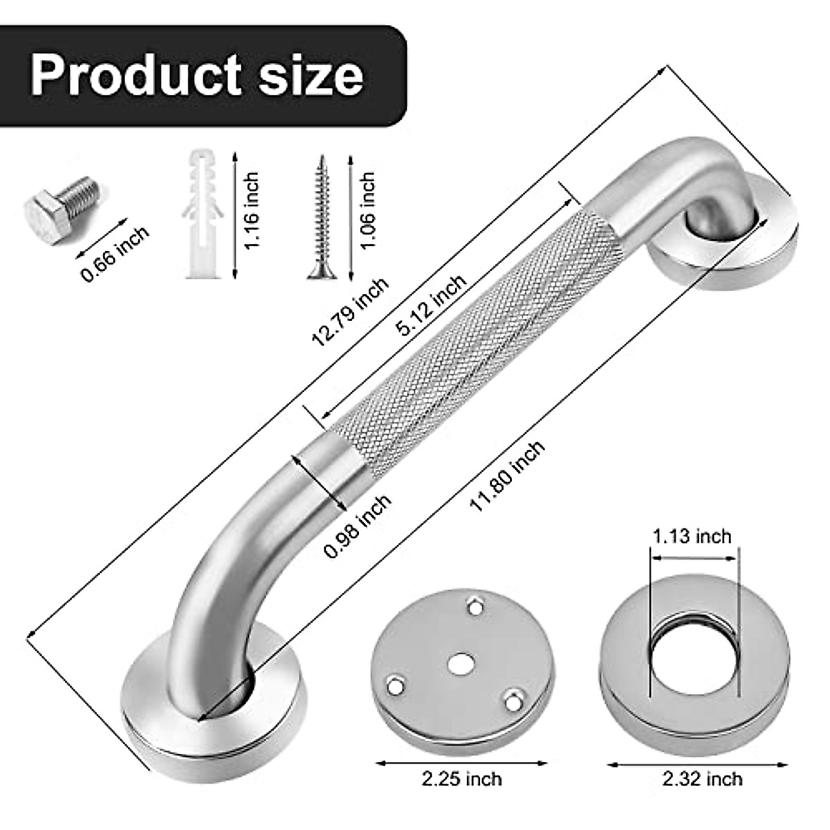 2 Pack 12 Inch Grab Bars for Bathroom, LONVICHTT Anti Slip Bathroom Handicap Grab Bars for Showers Stainless Steel Shower Handle, Bathroom Safety Bars, Senior Assist Bath Handle