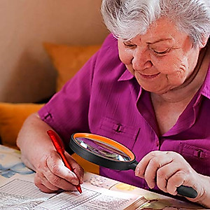 Dicfeos Magnifying Glass 10X Handheld Reading Magnifier with Cleaning Cloth-100MM Large Magnifying Lens with Non-Slip Soft Handle for Seniors Book Newspaper Reading and Kids Nature Hobby Exploration