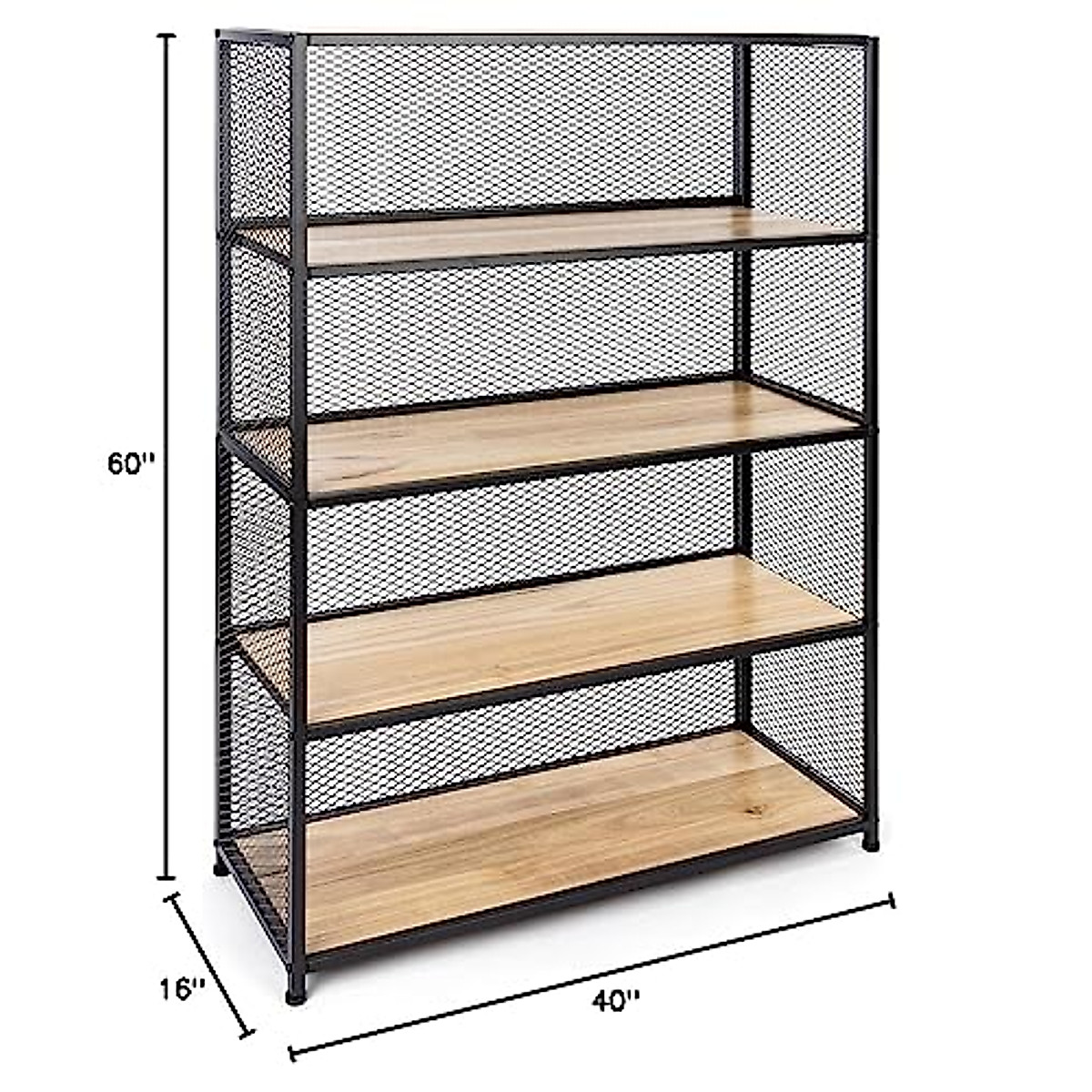 Displays2go Shelving Unit w/Five Shelves, 40" W x 60" H, Oak and Iron - Black (SMMMSHF)