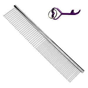 BPS Pet Grooming Comb 7-1/2 Inch Dog Comb,Silver Metal Comb for Persian Cat,Stainless Steel Straight Comb for Cavapoo,Collie,Poodle,Havanes,Maine Comb,Gift with Bottle Opener Keychain (19x3cm)