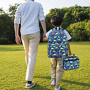 CAMTOP Backpack for Kids Boys School Backpack with Lunch Box for Preschool Kindergarten BookBag Set(Dinosaur-Graffiti Blue