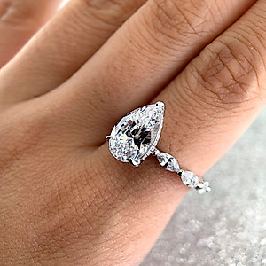 Rinxes Women's Engagement rings 8*12mm Pear Cut 4 CT D Color VVS1 925 Silver Wedding Anniversary Moissanite Ring For Women Size 5-10 (Moissanite, 8)