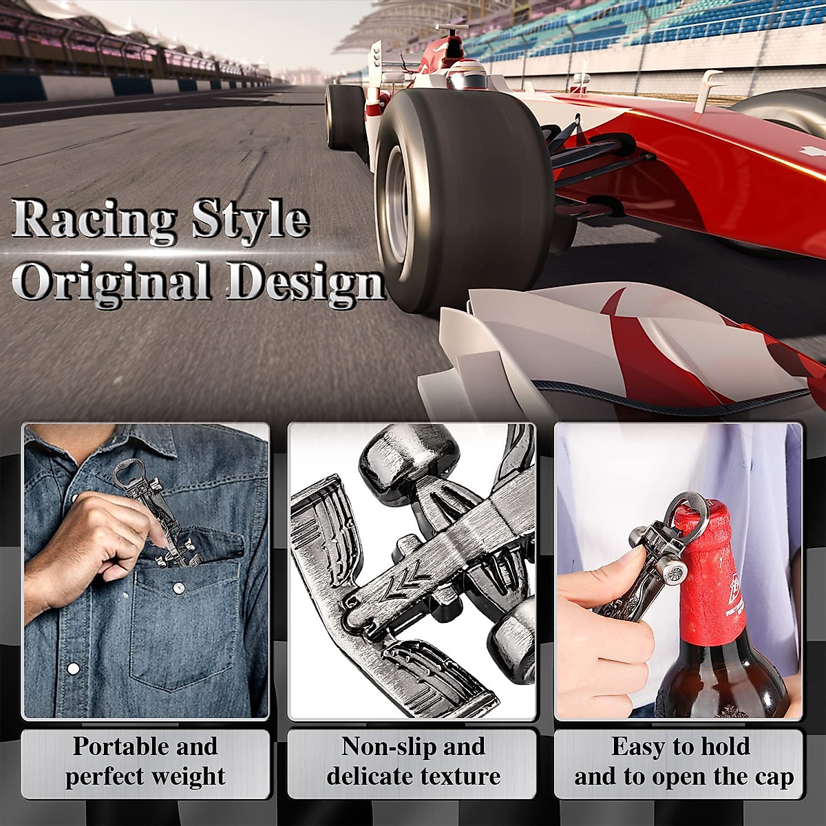 LKKCHER Racing Car Gifts for Men Women, Novelty Racing Car Bottle Opener, Birthday Gifts Christmas Gifts for Men Grandpa Boyfriend Husband, Racing Gifts Stocking Stuffers for Men Dad Adults
