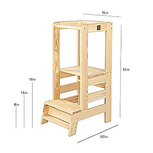 MEOWBABY Kitchen Step Stool for Kids - Toddler Learning Stool, Wooden Adjustable Helper for Toddlers, Natural