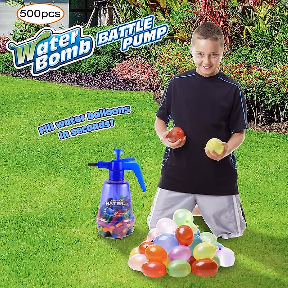 Water Balloon Portable Filling 3-in-1 Pumping Station, Pump Fills with Air or Water, Includes 500 Balloons and Water Pump for Kids Parties