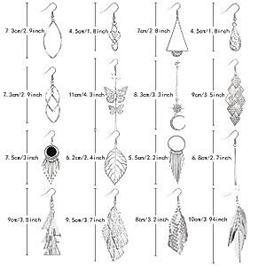 Dangle Earrings for Women, Funtopia 16 Pairs Statement Earrings Butterfly Moon Earring Sets Boho Fashion Jewelry for Birthday Party Wedding, Silver Color