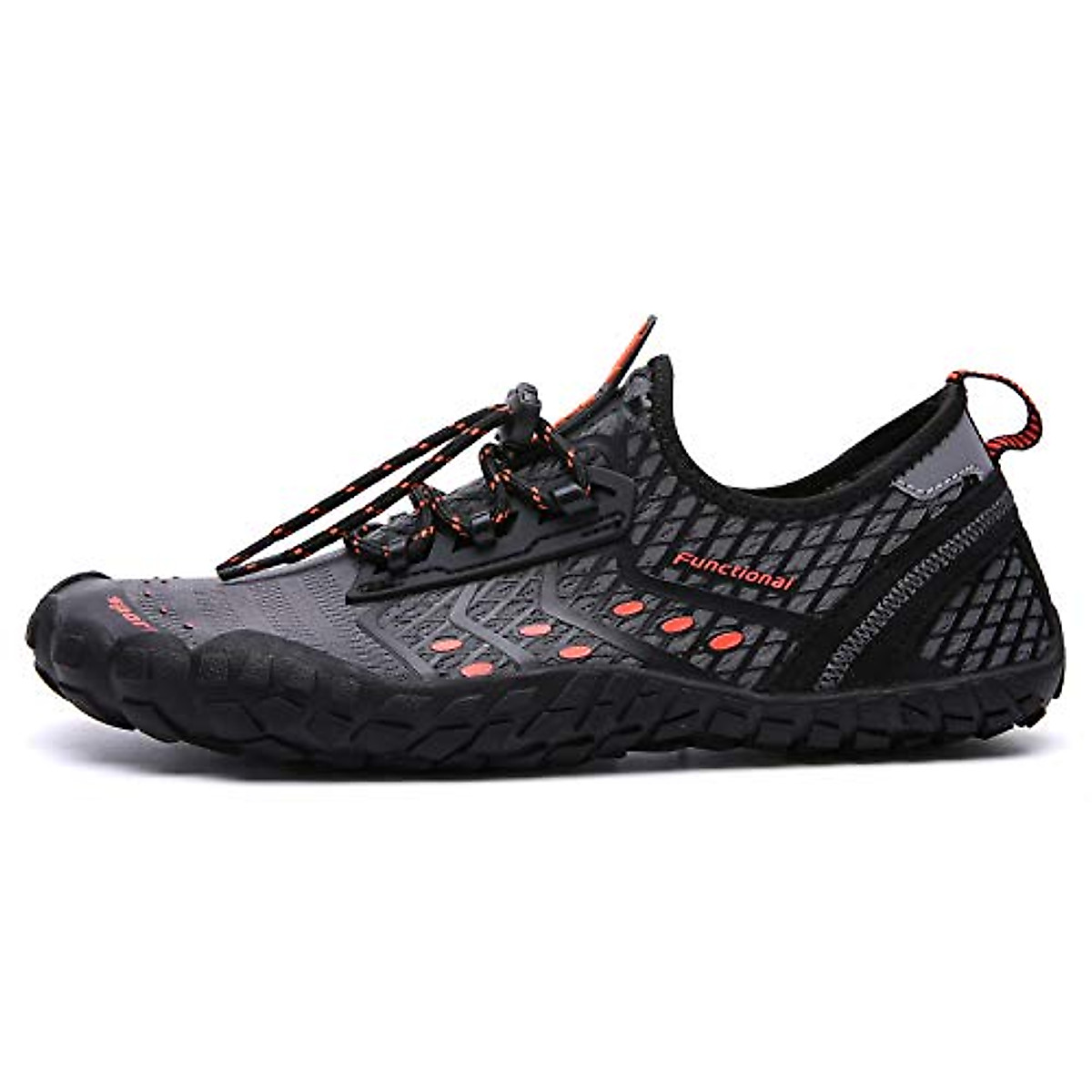 UBFEN Water Shoes Mens Womens Swimming Shoes Aqua Shoes Beach Sports Quick Dry Barefoot for Boating Fishing Diving Surfing with Drainage Driving Yoga 8.5 Women / 7 Men D Grey Orange