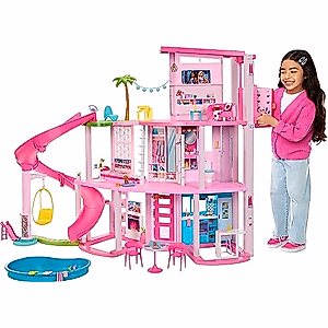 Barbie Dreamhouse 2023, Pool Party Doll House with 75+ Pieces and 3-Story Slide, Barbie House Playset, Pet Elevator and Puppy Play Areas​