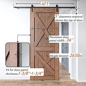 SANKEYTEW 6FT Barn Door Hardware Kit, Sliding Barn Door Hardware kit Heavy Duty, Lite Version- Combination Track Required- Easy to Install- Manual Included- Black (J-L-5)