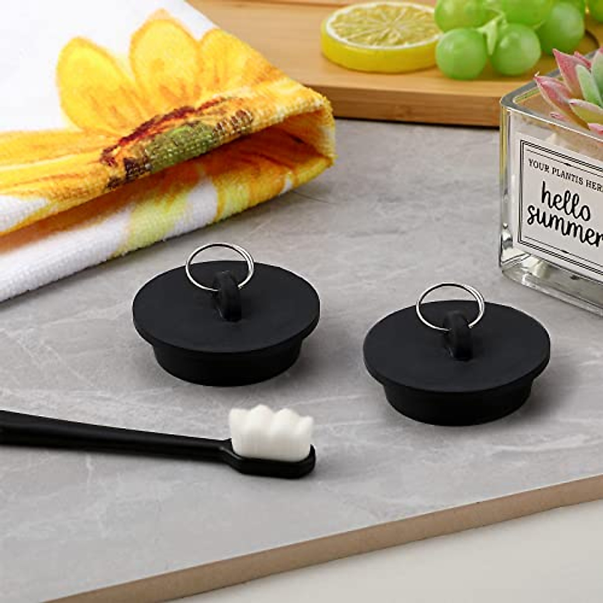 4 Pieces Tub Stopper Set Rubber Sink Stopper Drain Plug with Hanging Ring for Bathtub, Kitchen and Bathroom, Black (1-5/8'')