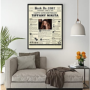16th Birthday Decorations For Women, Men, Him, Her - Custom Poster Party Decor Gifts With Personalized Birth Date, Photo - Back in Newspaper