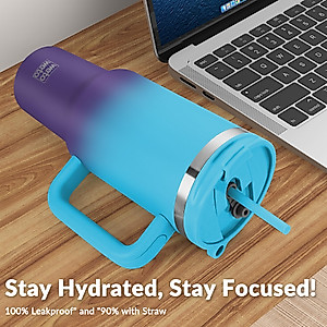 40oz Tumbler with Handle | Insulated Stainless Steel Travel Mug | 34Hrs Cold & 10Hrs Hot Retention | 100% Leakproof Lid & Straw | Dishwasher Safe + Car Cup Holder Fit (Light Blue Violet Gradient)