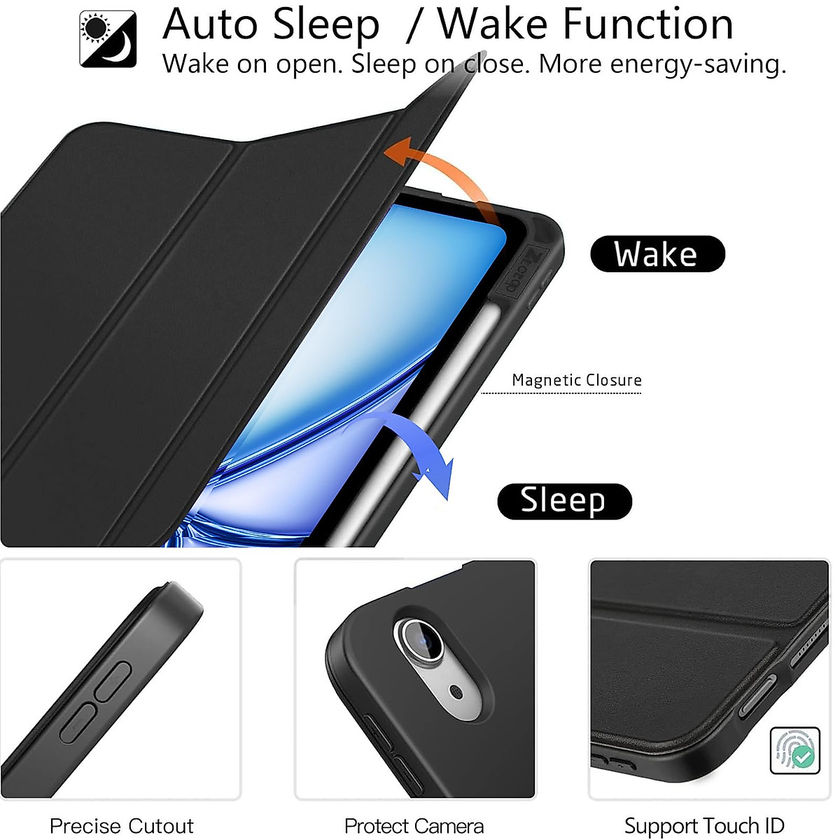 ZtotopCases for iPad Air 6th Generation 11 Inch Case M2 2024 & iPad Air 5th/4th Gen 10.9 Inch 2022/2020 & iPad Pro 11" 2018 1st with Pencil Holder, Soft TPU Back Slim Trifold Smart Cover, Black