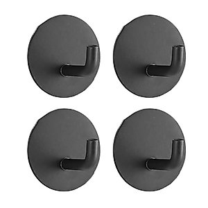 lesoe Heavy Duty Adhesive Hooks, Bathroom Hooks 4 Pack, SUS304 Stainless Steel Strong Strips Stick for Doors, Bathroom Kitchen Hanging Hats, Coats, Clothes, Wall Hangers Without Nail (4, Black-1)