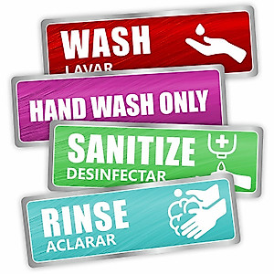 Wash Rinse Sanitize Sink Labels - (Pack of 12) 9"x3" Large Hand Wash Only Sign for 3 Compartment Sink Commercial Kitchens Vinyl Sticker
