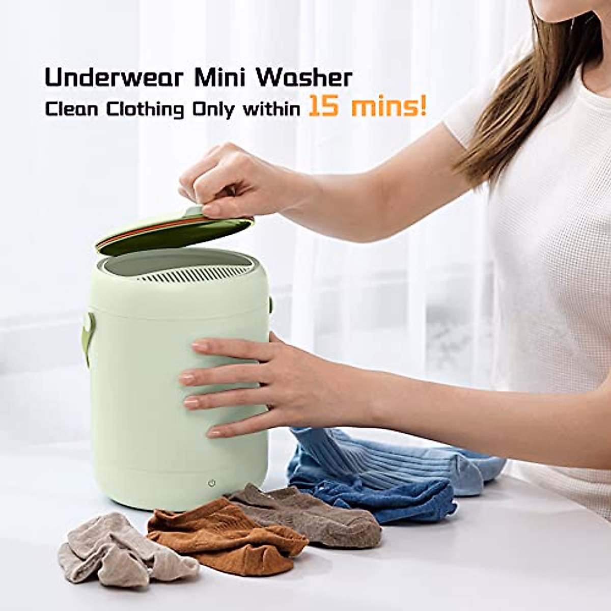 MEHIDFY Portable Washing Machine, 3L Ozone & Blue Light Deep Clean Portable Washer, Smart Timer Control Countertop Washing Machine, Mini Washing Machine for Underwear, Socks, Baby Clothes (Green)