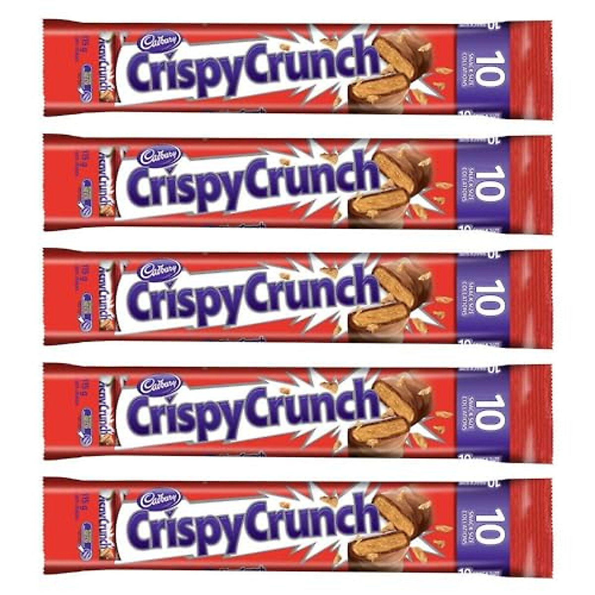 Cadbury Crispy Crunch Mini Chocolate Bars 10 Snack Size, 115g/4oz, 5-Pack{Imported from Canada}