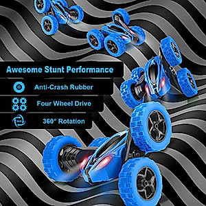 ORRENTE Remote Control Car, RC Cars 2.4GHz Fast Stunt RC Car, 4WD Double Sided 360° Rotating RC Trucks with Headlights, Off Road RC Crawler Toy Cars for Kids Gift for Boys Girls
