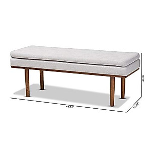 Baxton Studio Rika Mid-Century Modern Greyish Beige Fabric Upholstered Walnut Brown Finished Boomerang Bench